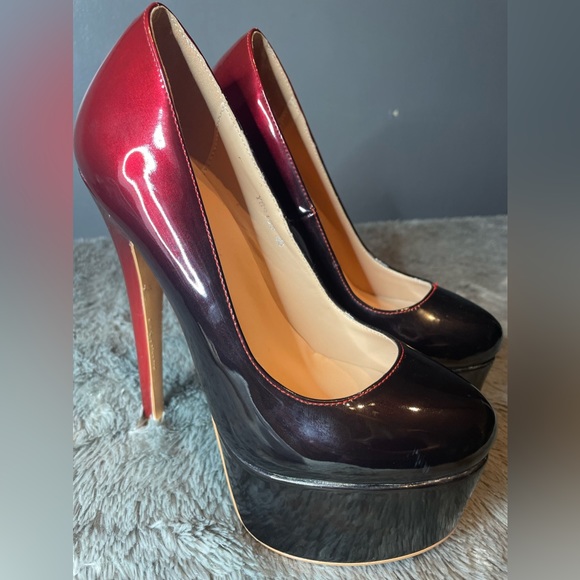 Shoes | New Red Black Gradient Patent Leather Round Toe Platform ...
